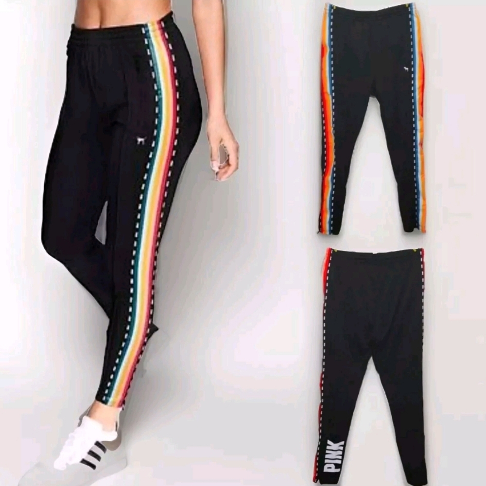 Pink Victoria’s Secret Rainbow Stripe Joggers Black C… - Gem